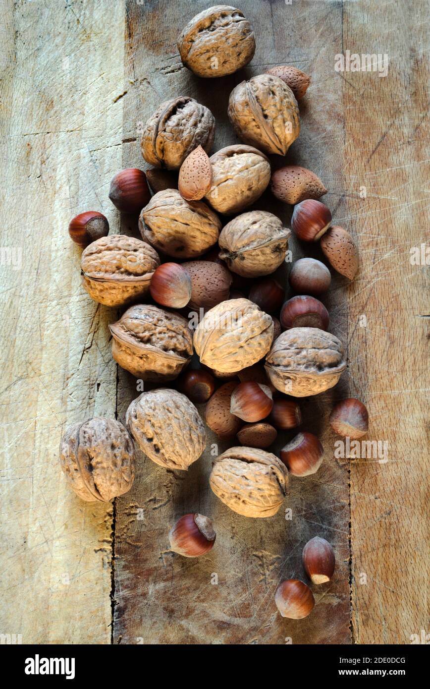 Dry fruits in shell. Top view. Healthy food Stock Photo - Alamy