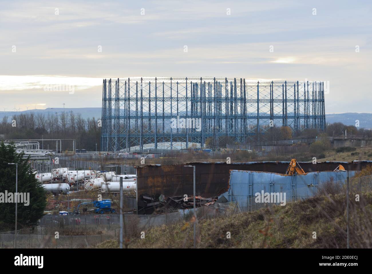The landmark gasometers at Provan Gas Works at Blochairn, Glasgow ...