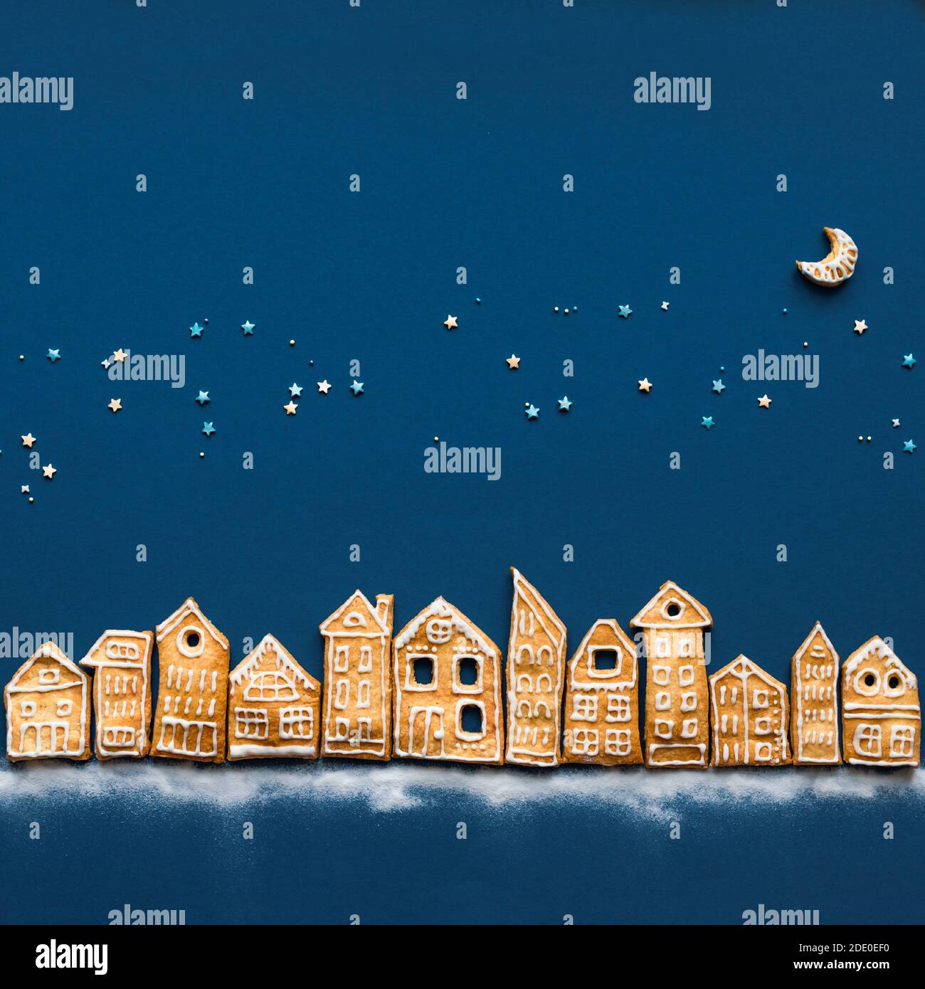 Christmas Cookies Village. Christmas landscape flat lay with ...