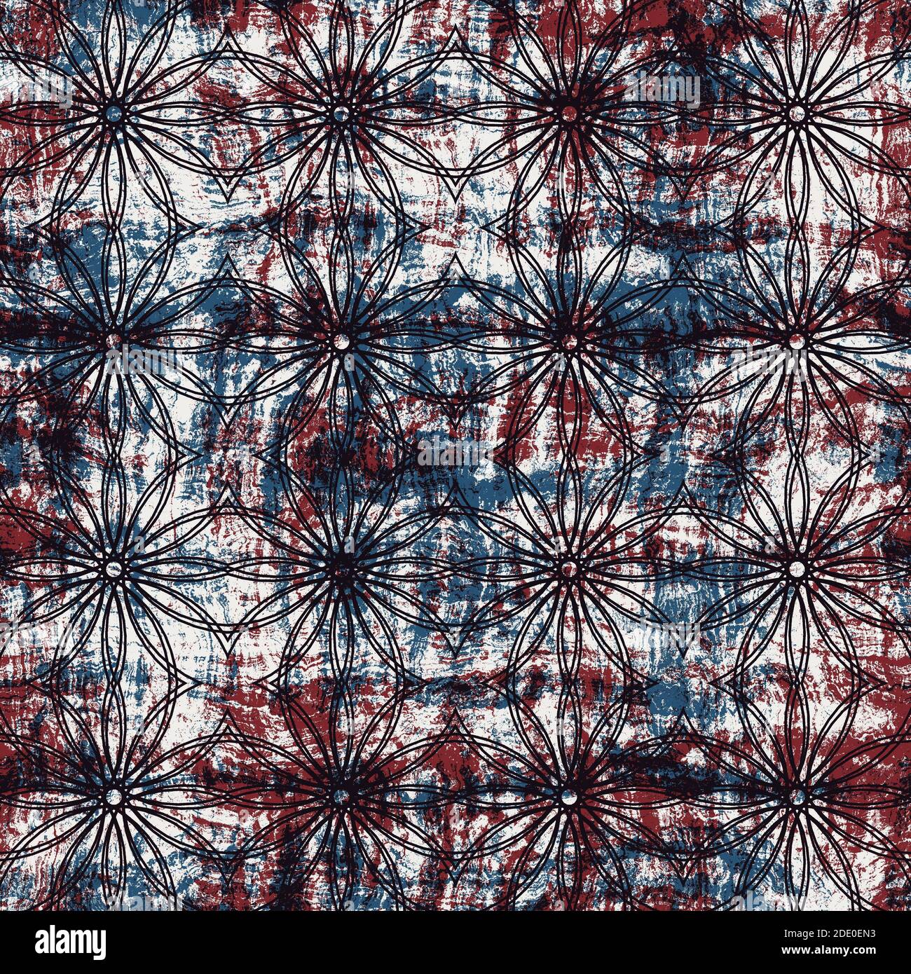 Seamless geo pattern in red blue black white Stock Photo - Alamy
