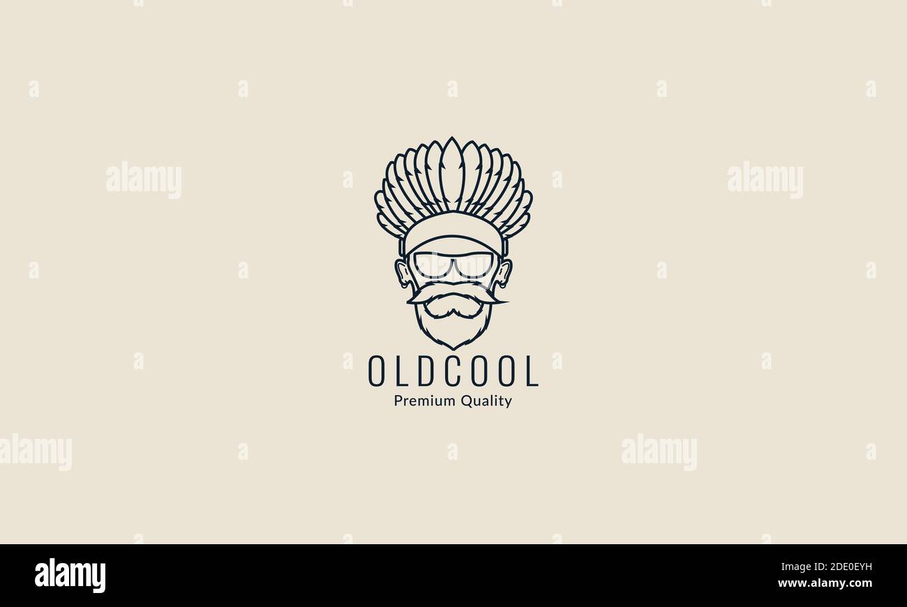 old man with Indian Headdresses line logo vector design illustration ...