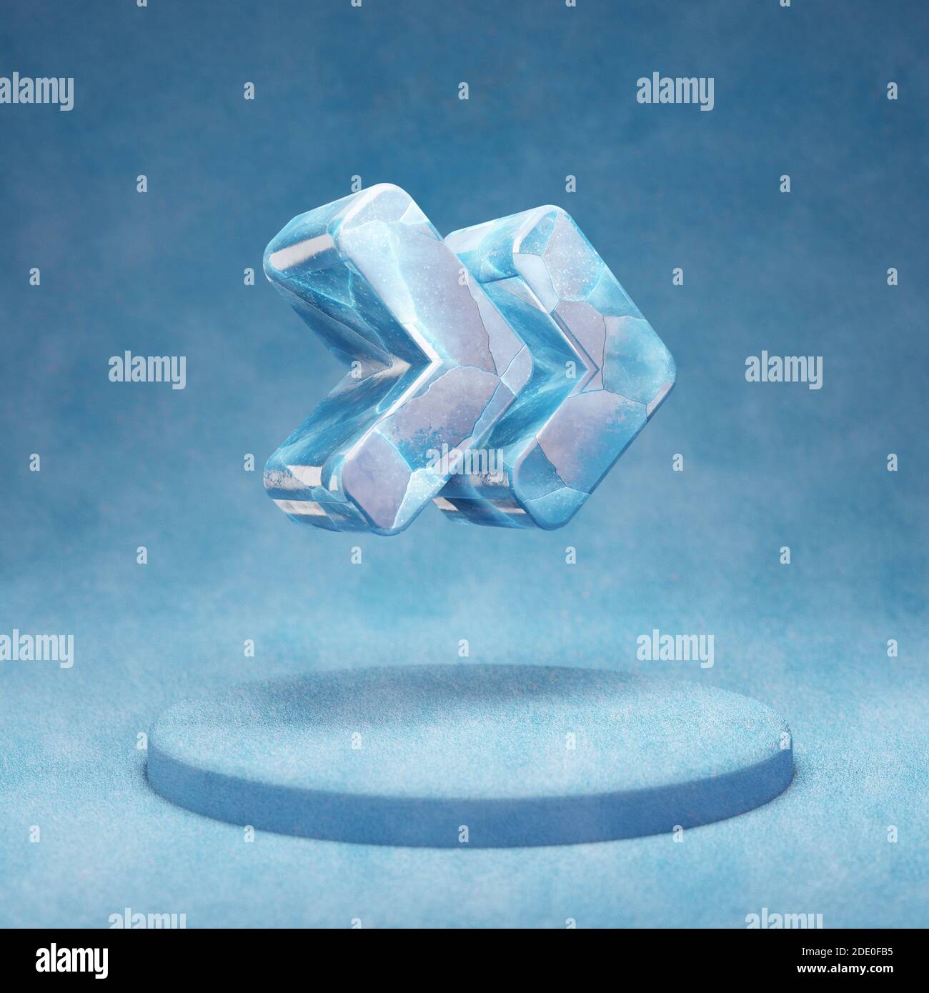 Angle Double Right icon. Cracked blue Ice Angle Double Right symbol on ...
