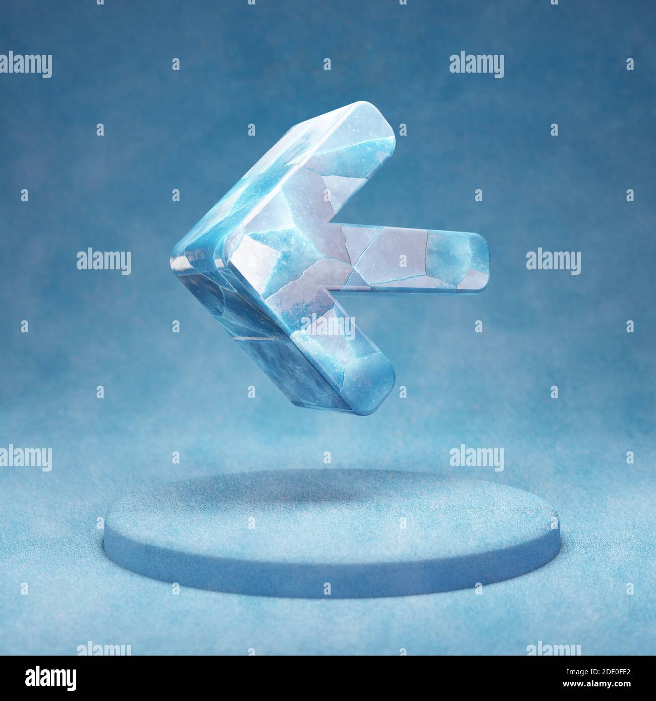 Arrow Left icon. Cracked blue Ice Arrow Left symbol on blue snow podium ...