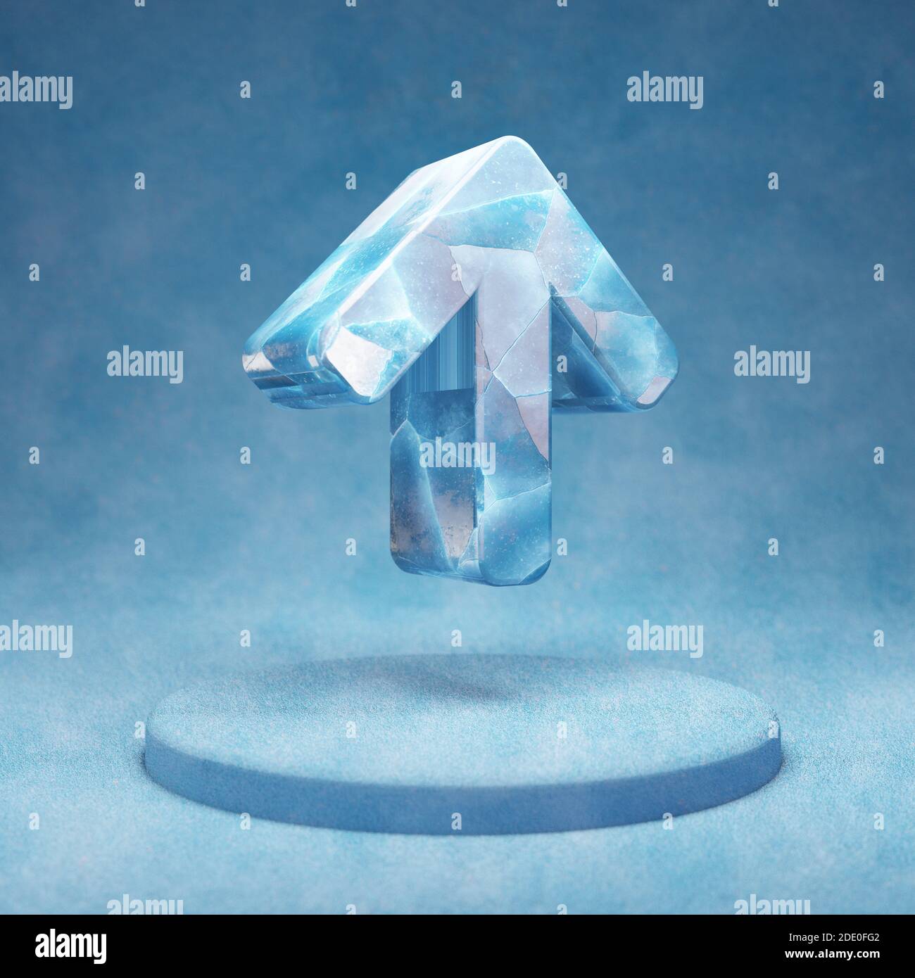 Arrow Up icon. Cracked blue Ice Arrow Up symbol on blue snow podium ...