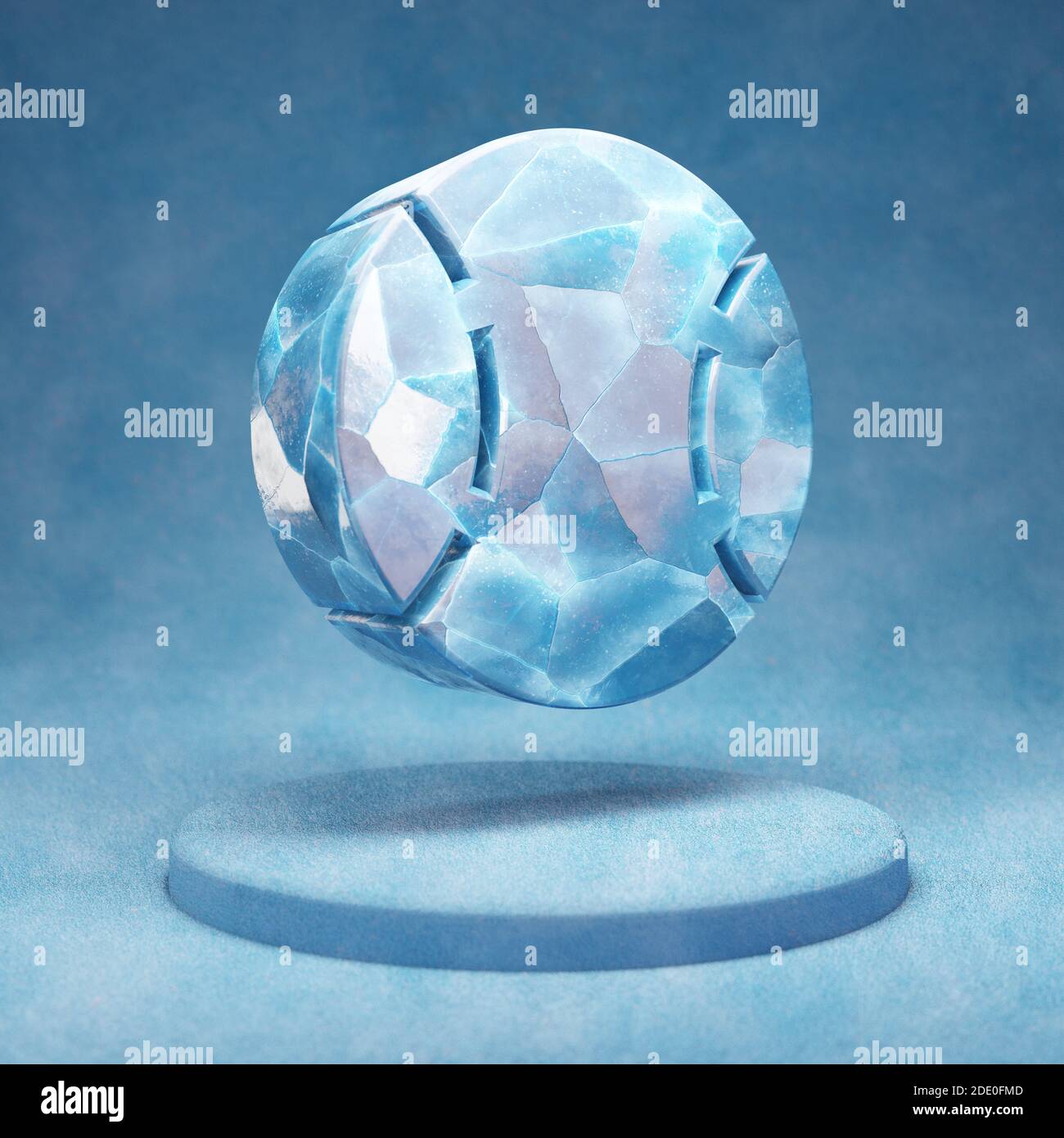 Baseball Ball icon. Cracked blue Ice Baseball Ball symbol on blue snow ...