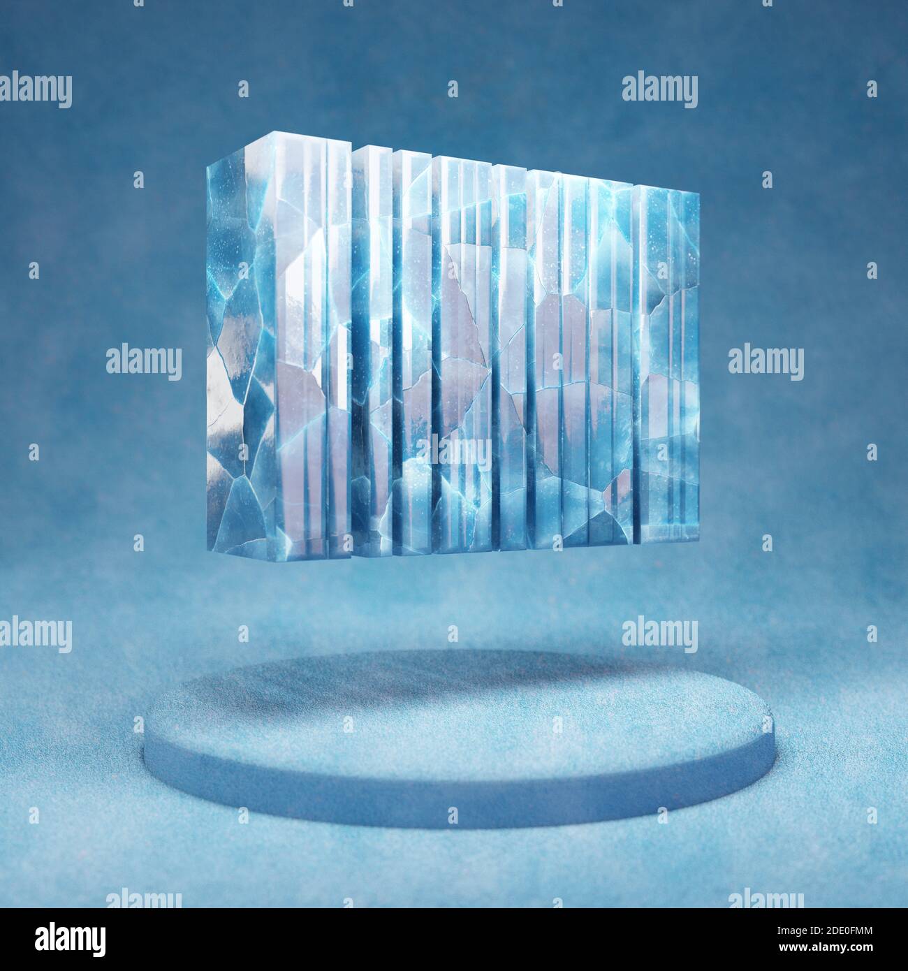 Barcode icon. Cracked blue Ice Barcode symbol on blue snow podium ...