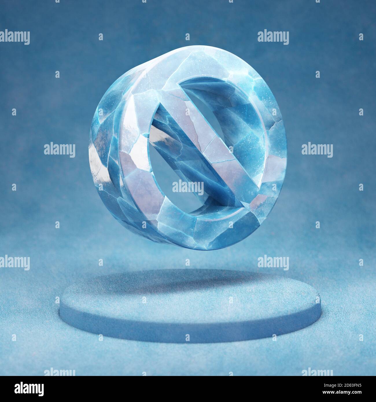 Ban icon. Cracked blue Ice Ban symbol on blue snow podium. Social Media ...