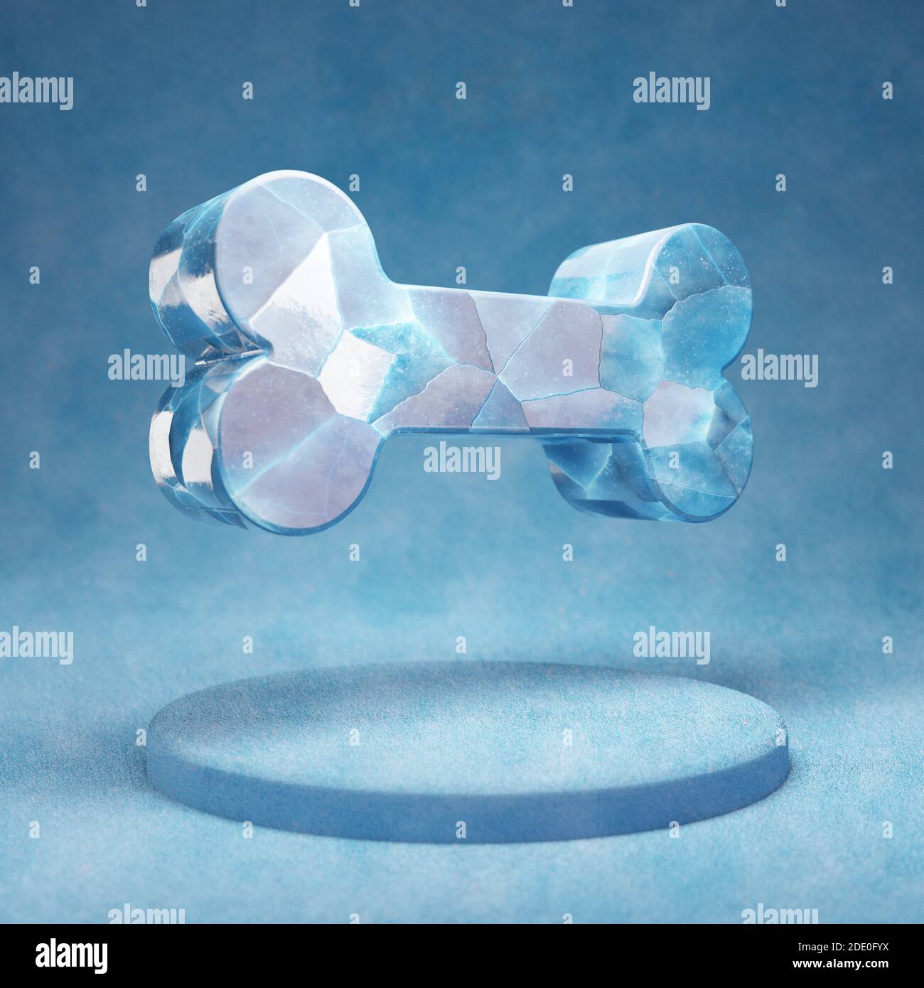Bone icon. Cracked blue Ice Bone symbol on blue snow podium. Social ...