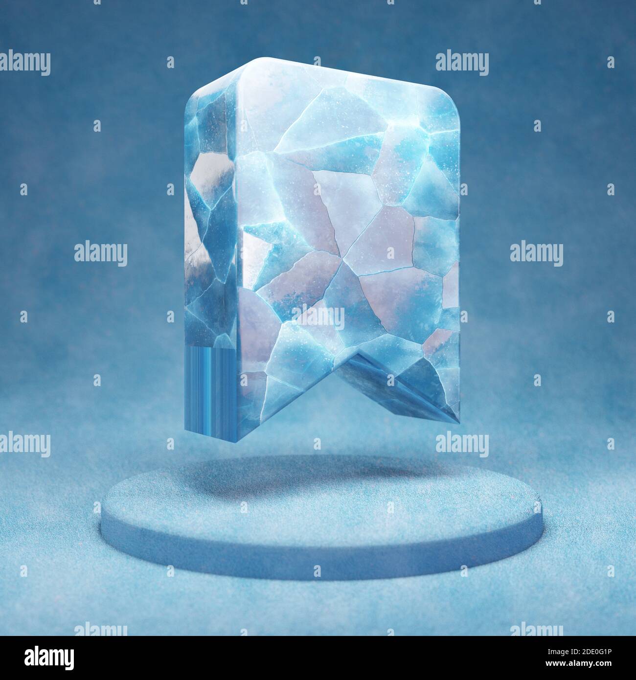 Bookmark icon. Cracked blue Ice Bookmark symbol on blue snow podium ...