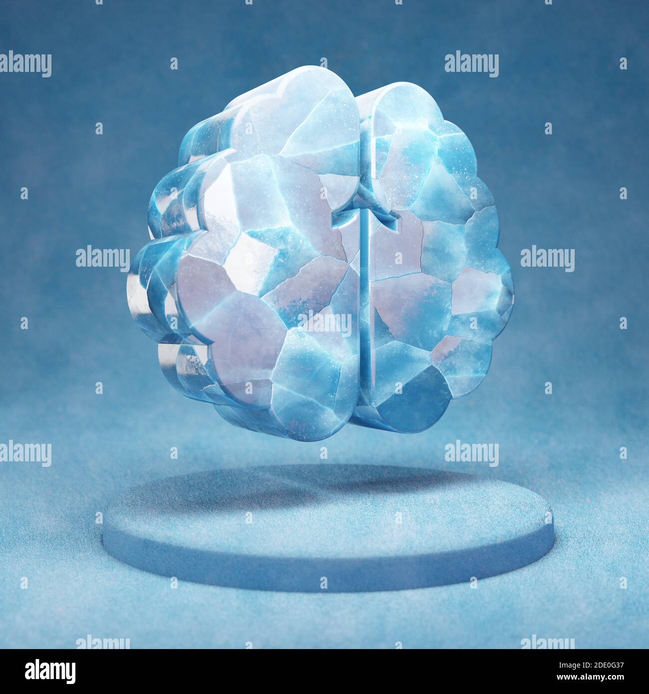 Brain icon. Cracked blue Ice Brain symbol on blue snow podium. Social ...
