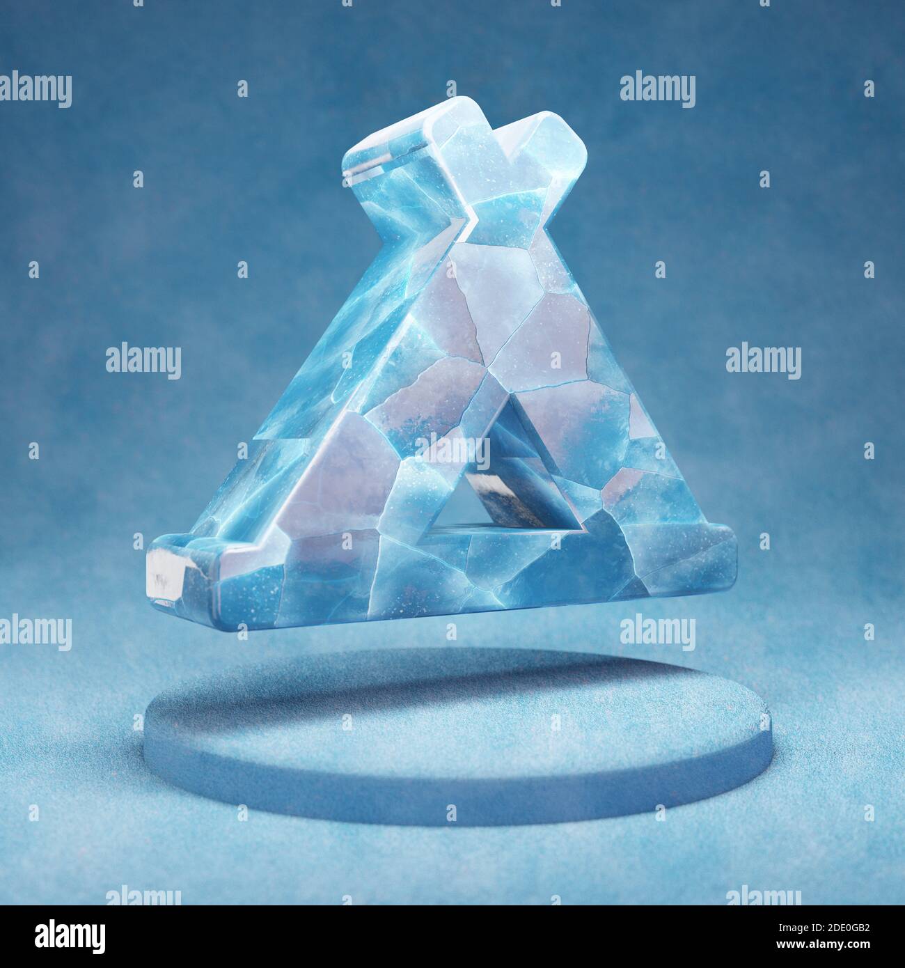 Campground icon. Cracked blue Ice Campground symbol on blue snow podium ...