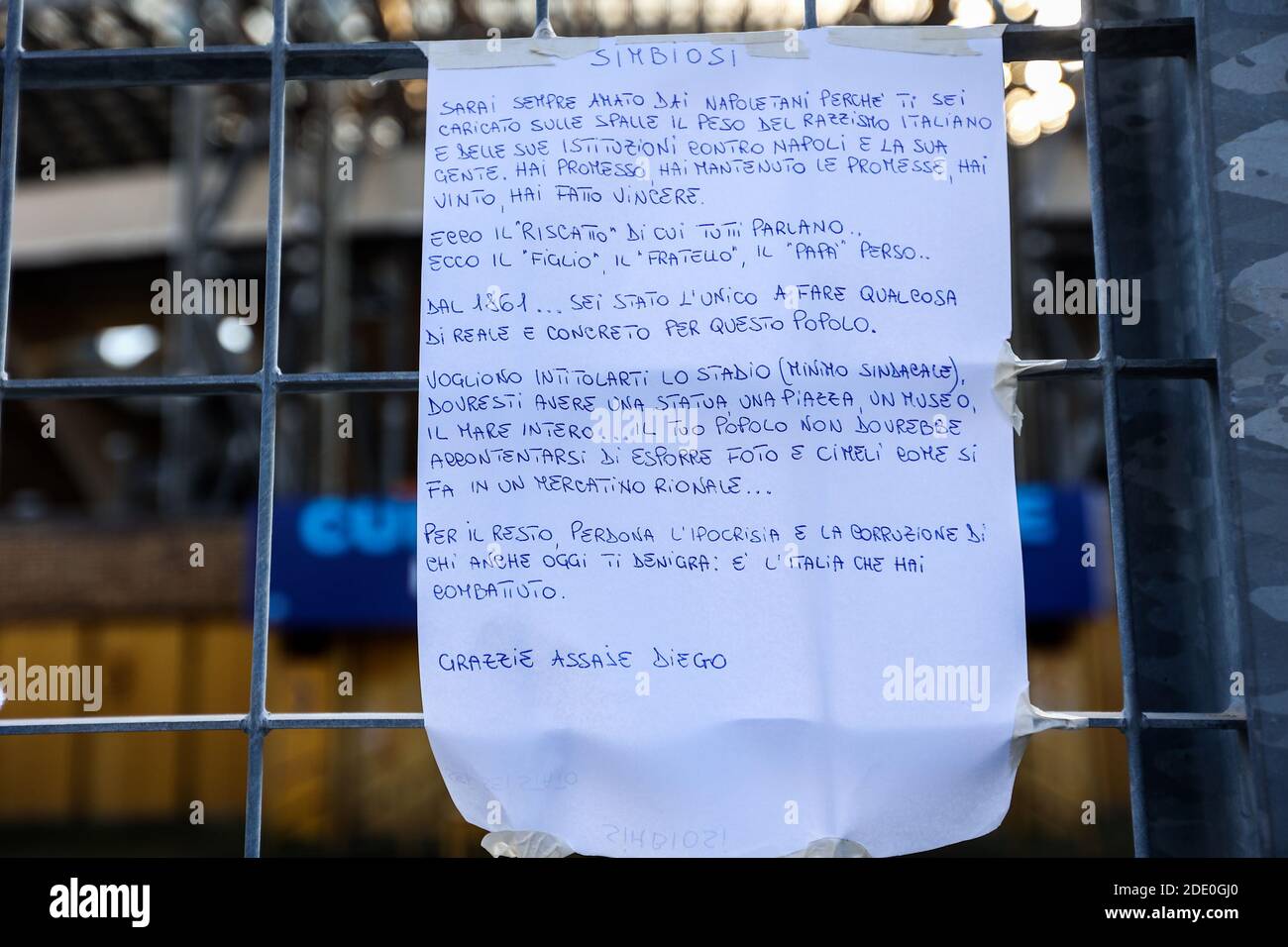 Naples, Italy. 27th Nov, 2020. Naples death Maradona San Paolo stadium ...