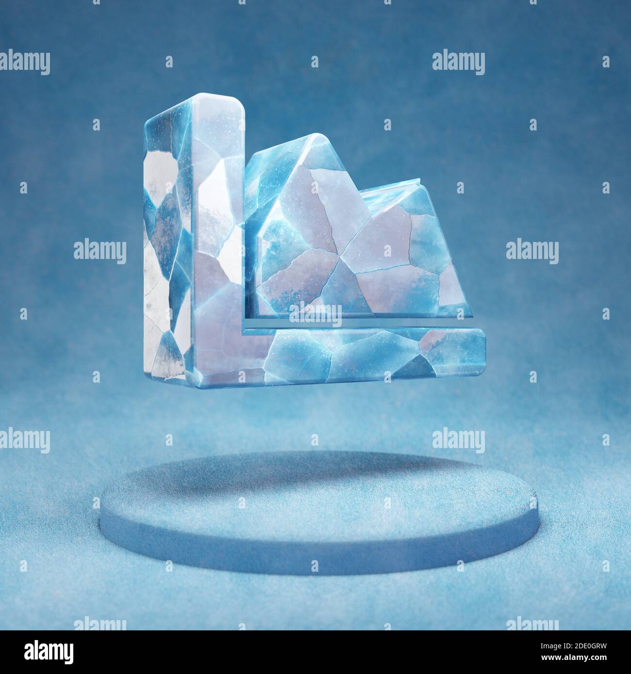 Chart Area icon. Cracked blue Ice Chart Area symbol on blue snow podium ...