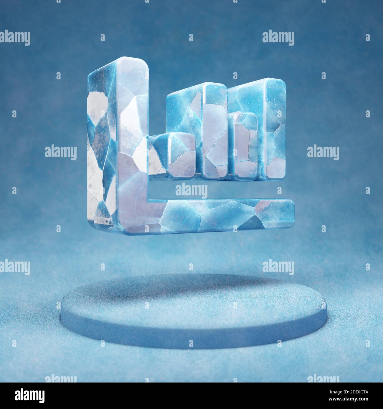 Chart Bar icon. Cracked blue Ice Chart Bar symbol on blue snow podium ...