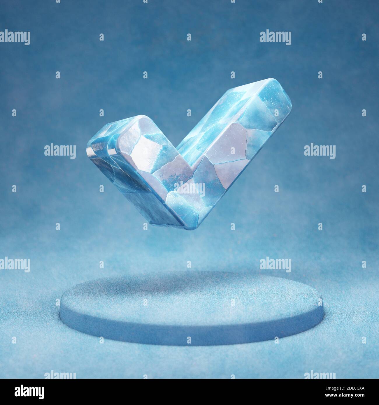 Check icon. Cracked blue Ice Check symbol on blue snow podium. Social ...