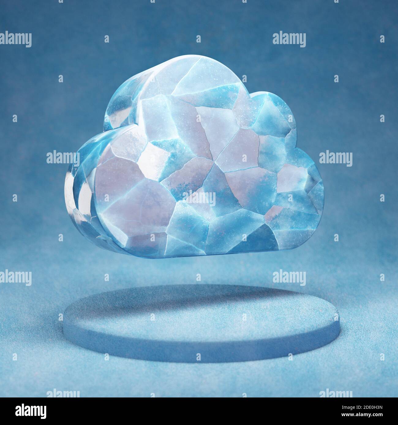 Cloud icon. Cracked blue Ice Cloud symbol on blue snow podium. Social ...