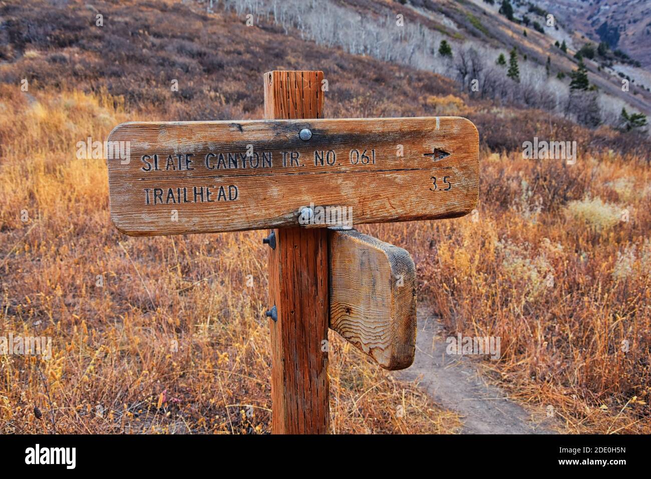 Trail Sign on the Y trail, Provo Peak hiking trail by Y Mountain, up ...