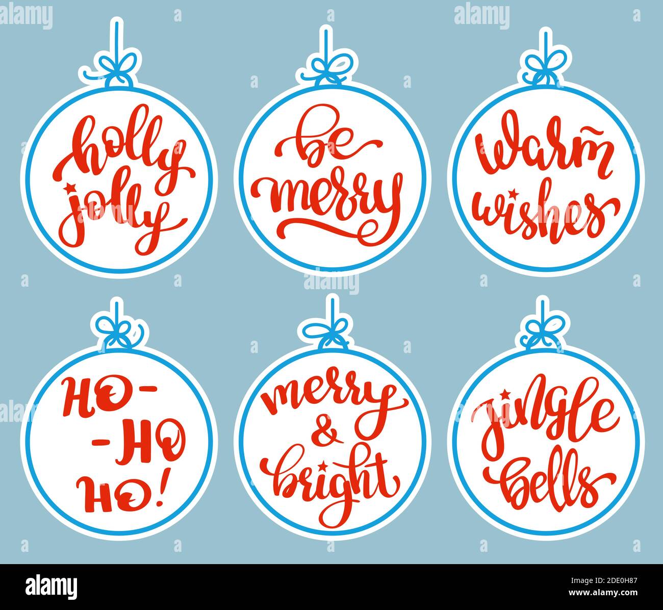 Set of round Christmas stickers with festive lettering. Christmas ...