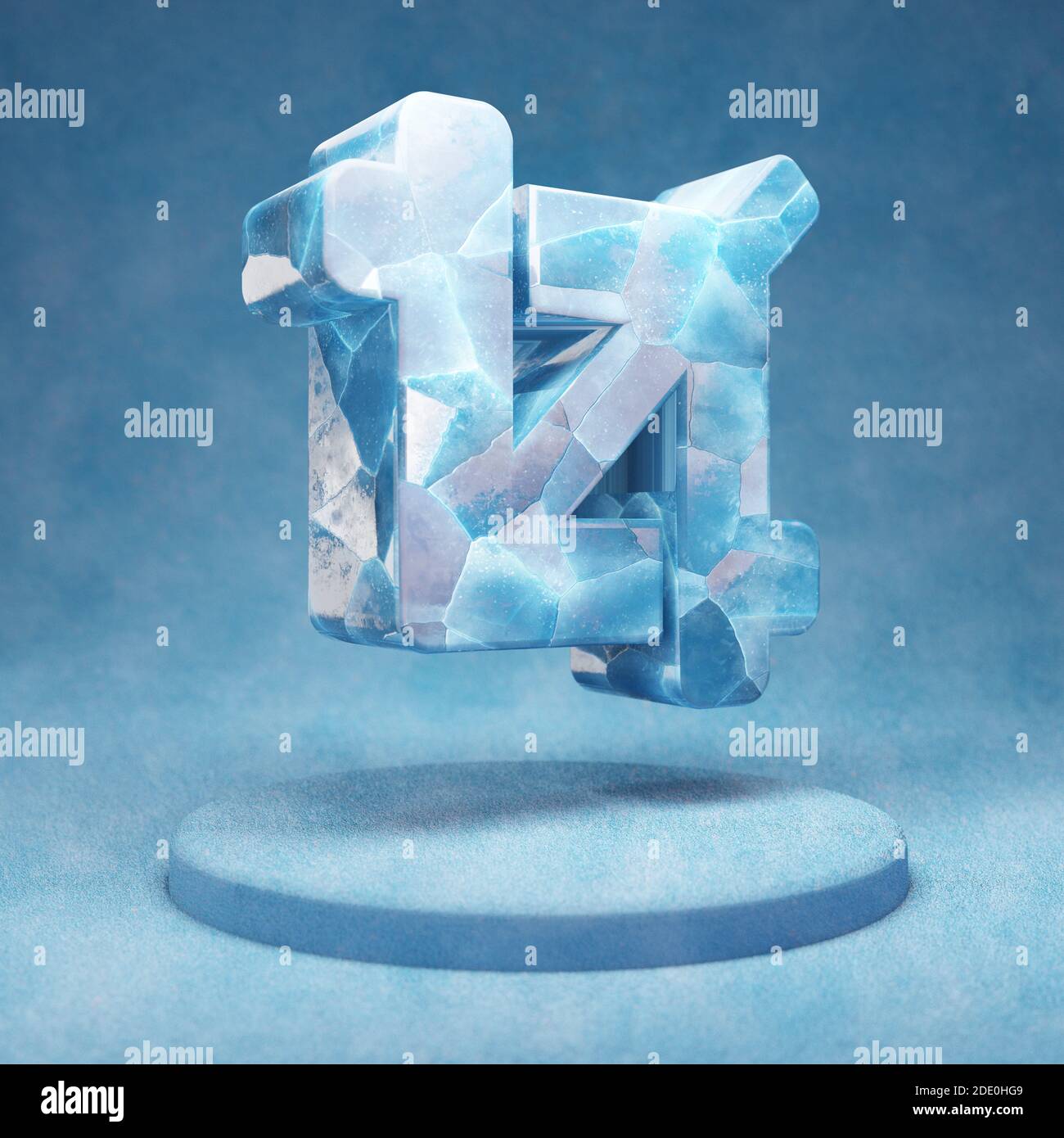 Crop icon. Cracked blue Ice Crop symbol on blue snow podium. Social ...