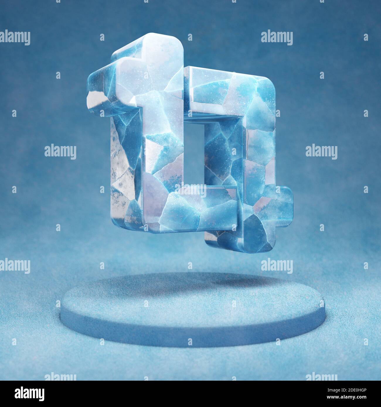 Crop icon. Cracked blue Ice Crop symbol on blue snow podium. Social ...