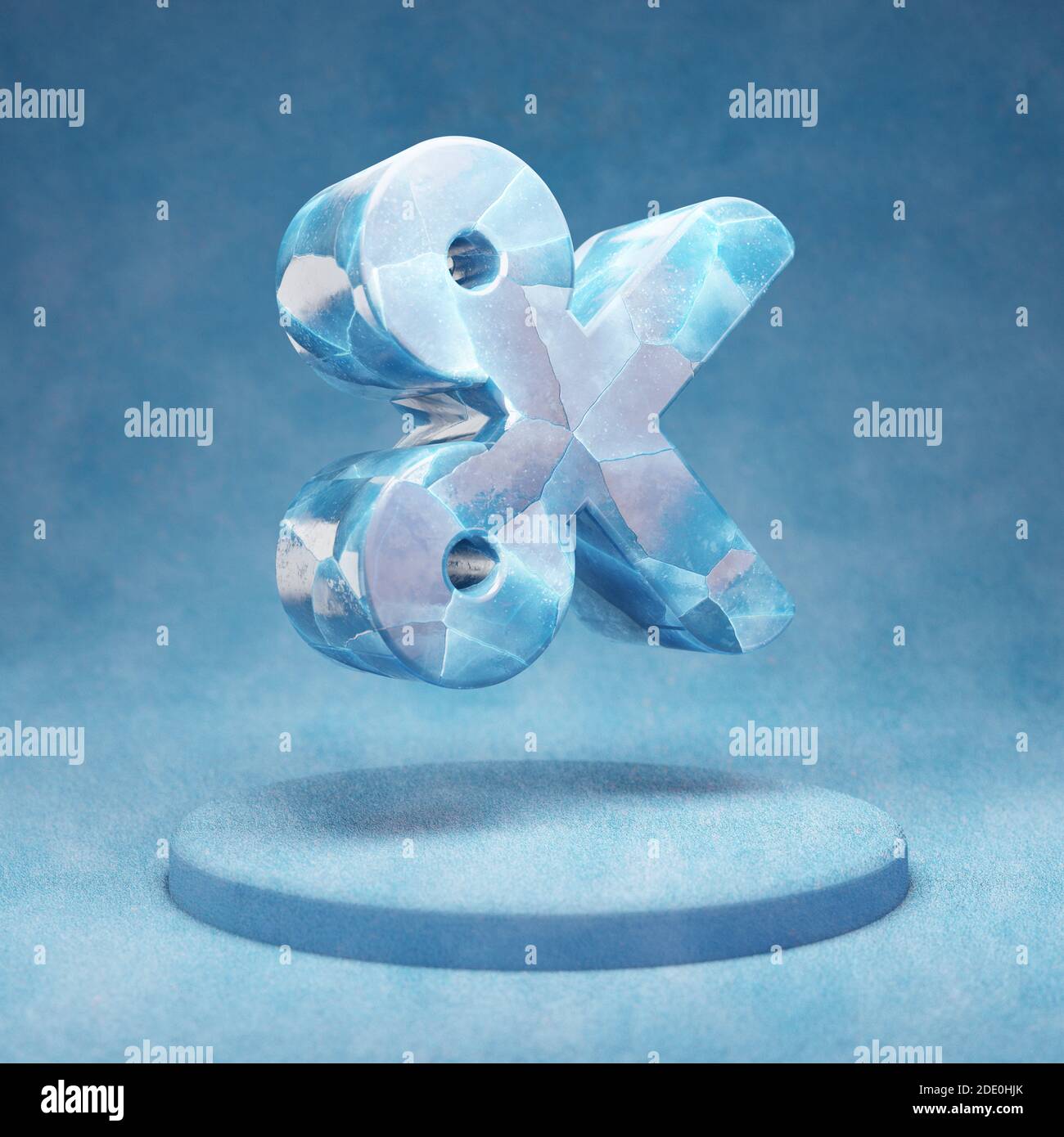 Cut icon. Cracked blue Ice Cut symbol on blue snow podium. Social Media ...