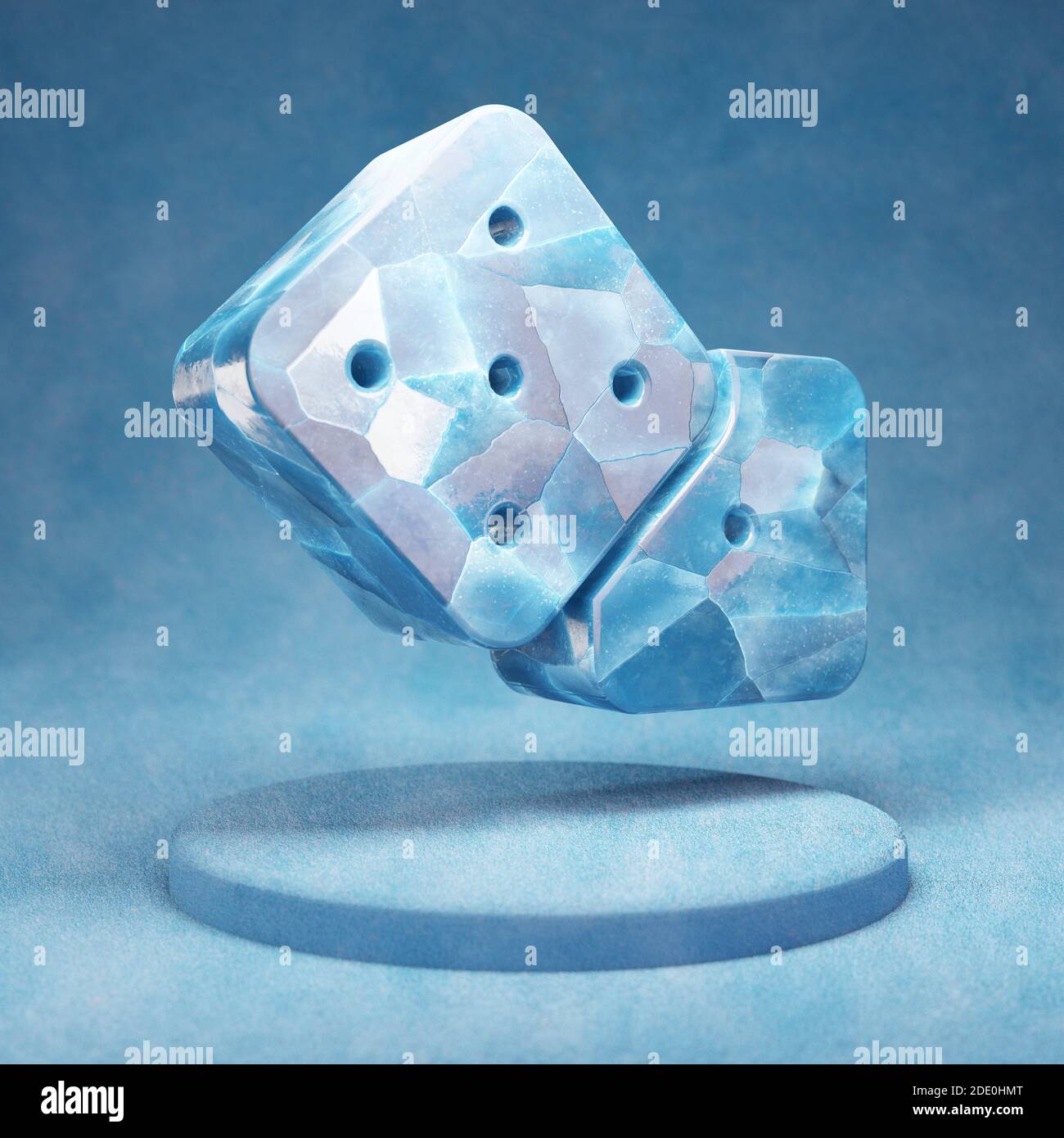 Dice icon. Cracked blue Ice Dice symbol on blue snow podium. Social ...