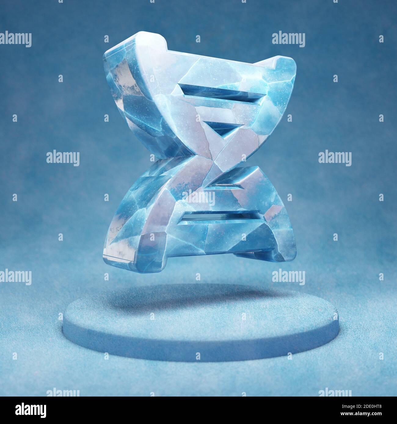 DNA icon. Cracked blue Ice DNA symbol on blue snow podium. Social Media ...