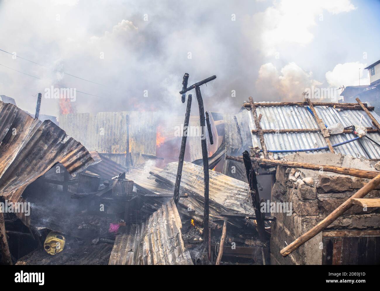 Homes are seen burning in Kibera slums after a heavy fire caused by ...
