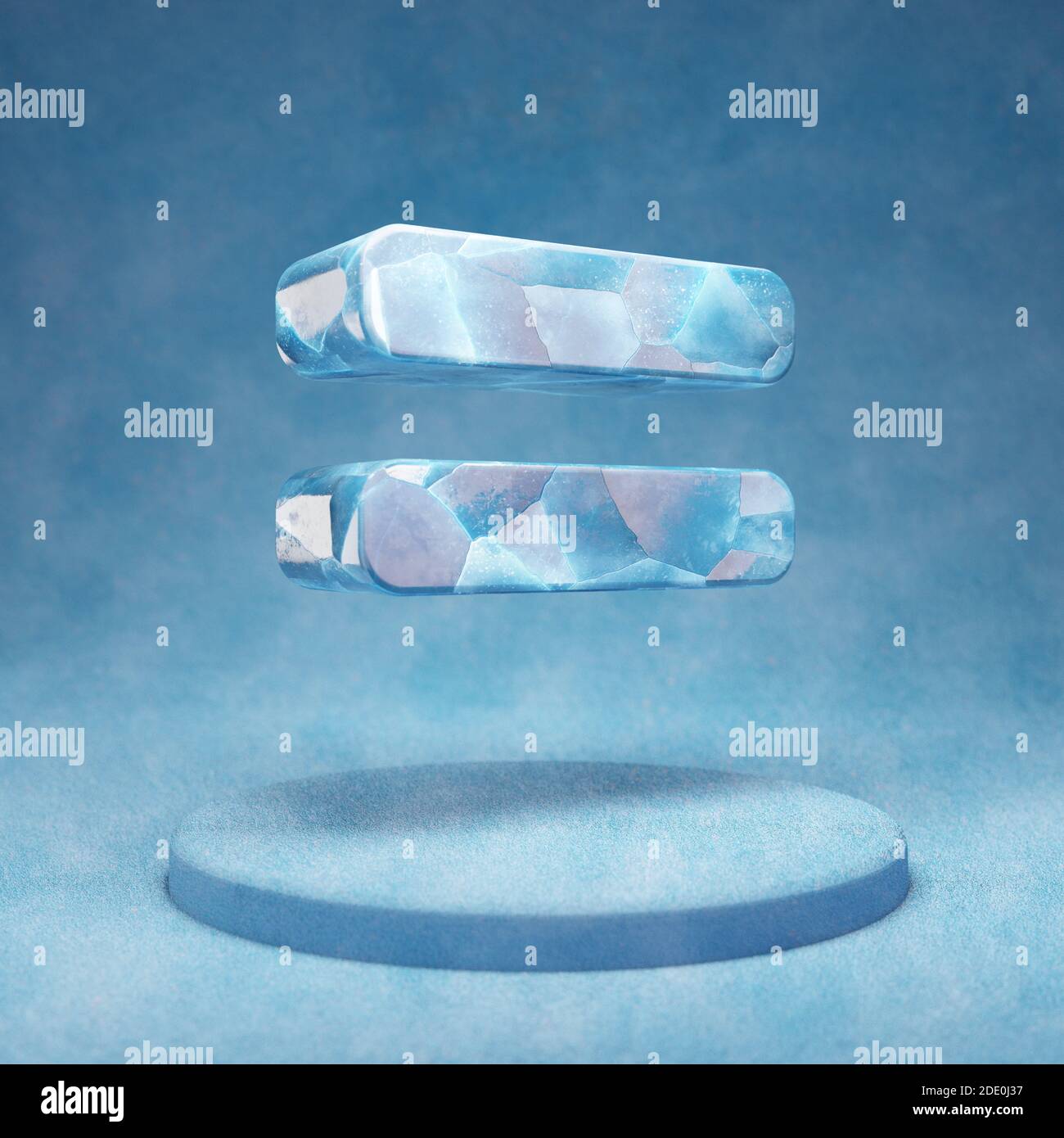 Equals icon. Cracked blue Ice Equals symbol on blue snow podium. Social ...