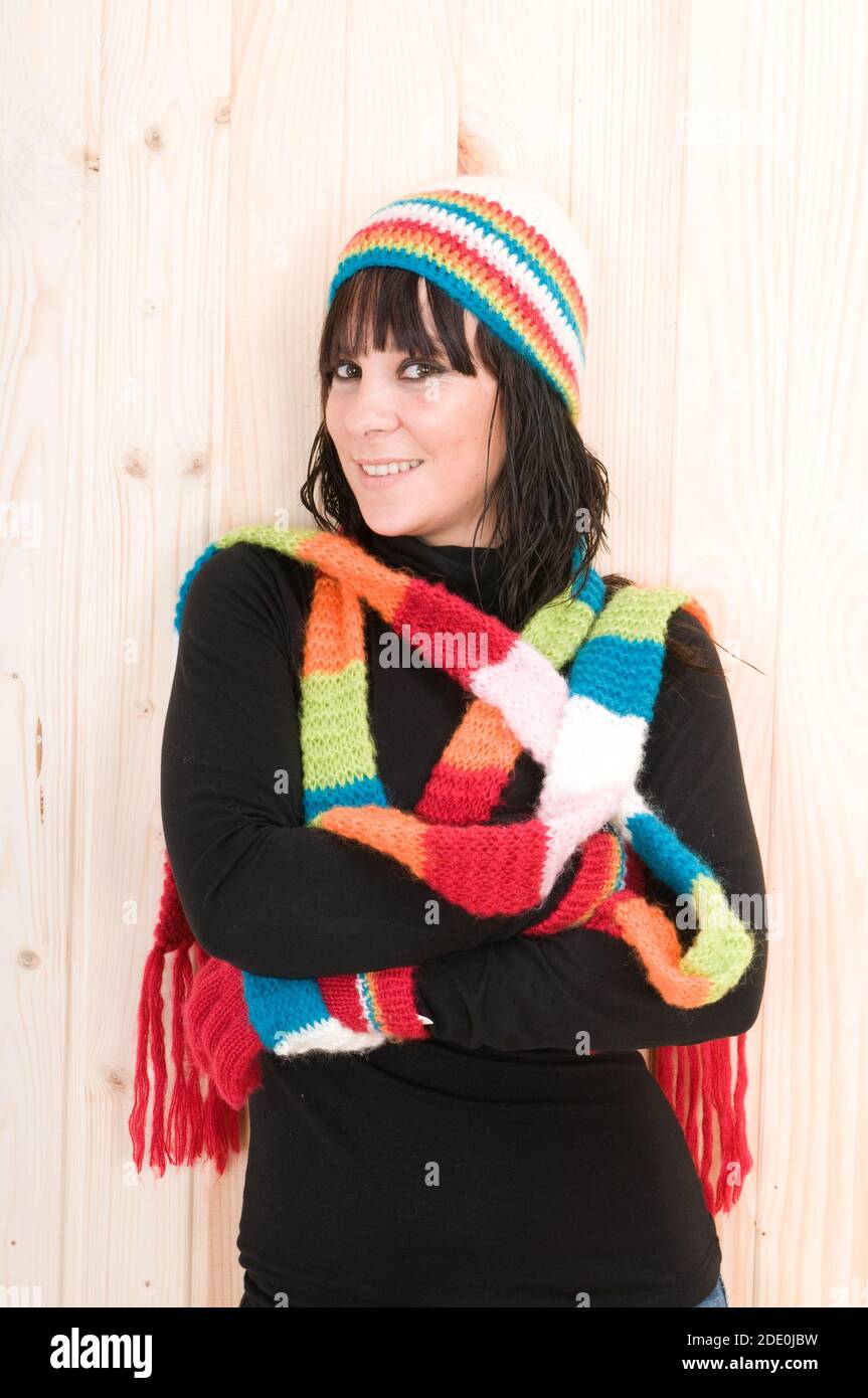 very cold woman in a cabin in autumn or winter Stock Photo - Alamy