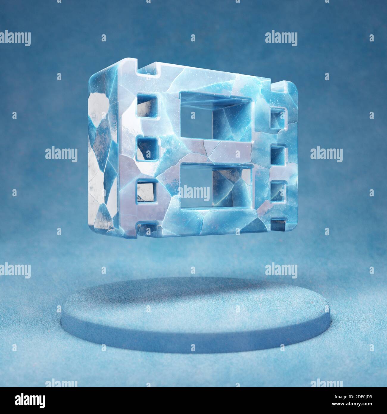 Film icon. Cracked blue Ice Film symbol on blue snow podium. Social ...