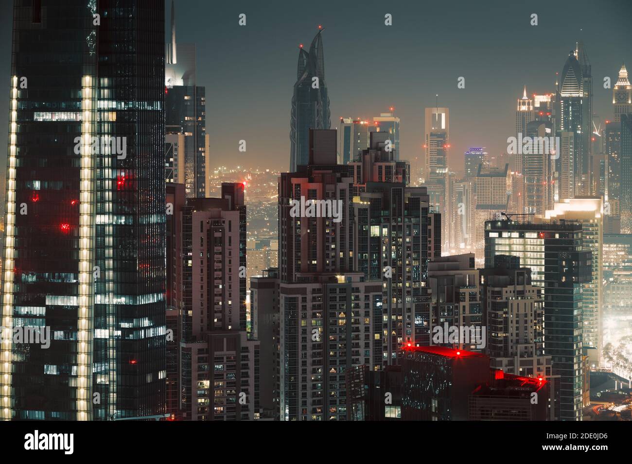 Beautiful Dubai Night Scene Background. Lights of Skyscrapers at ...