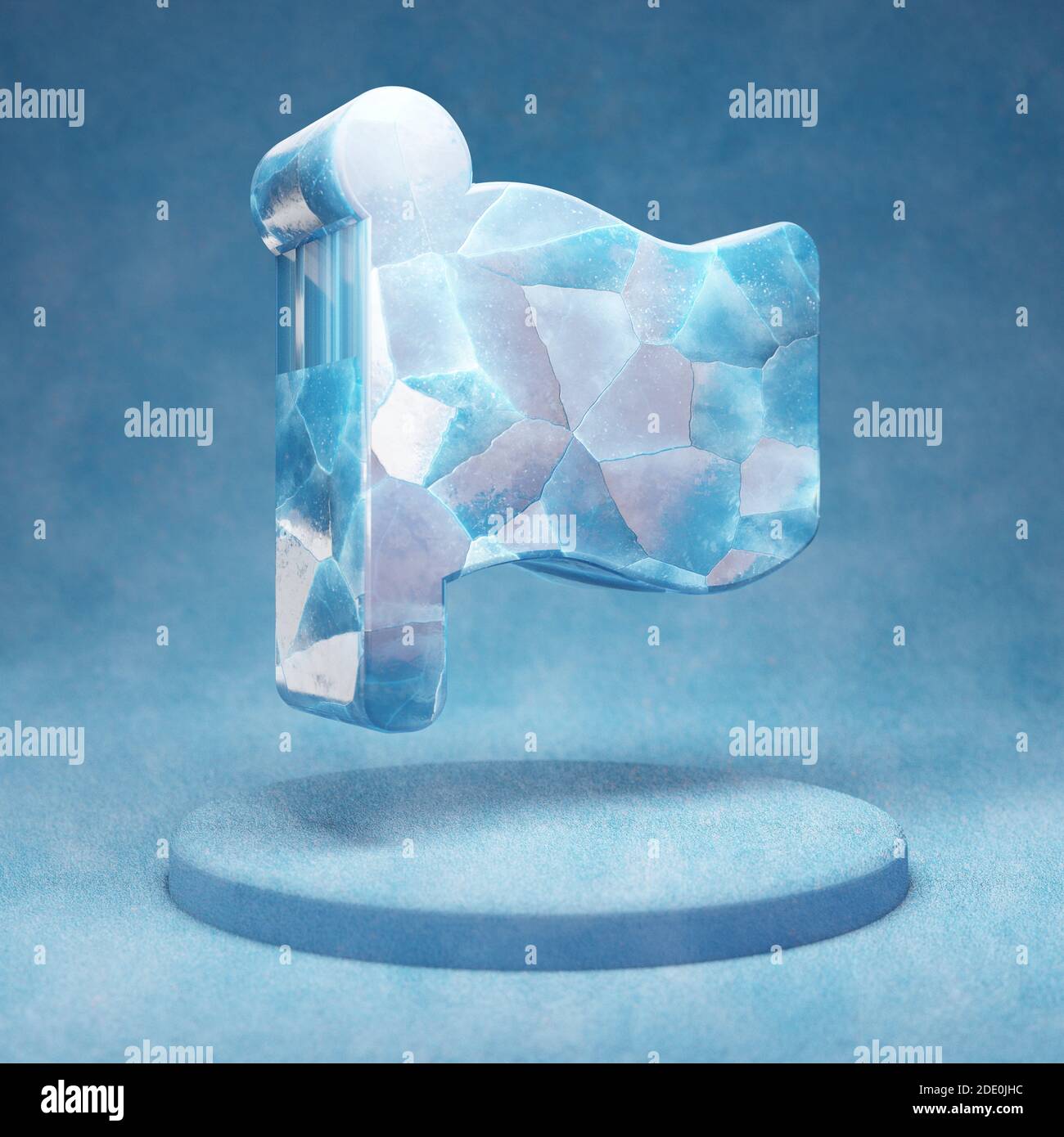 Flag icon. Cracked blue Ice Flag symbol on blue snow podium. Social ...