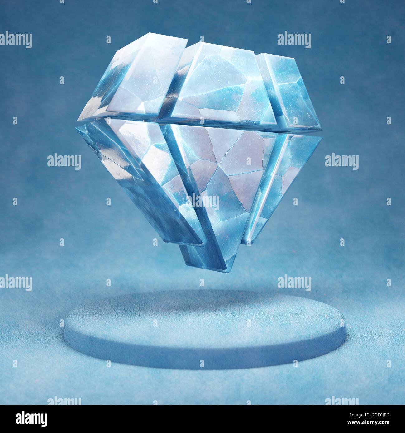 Gem icon. Cracked blue Ice Gem symbol on blue snow podium. Social Media ...