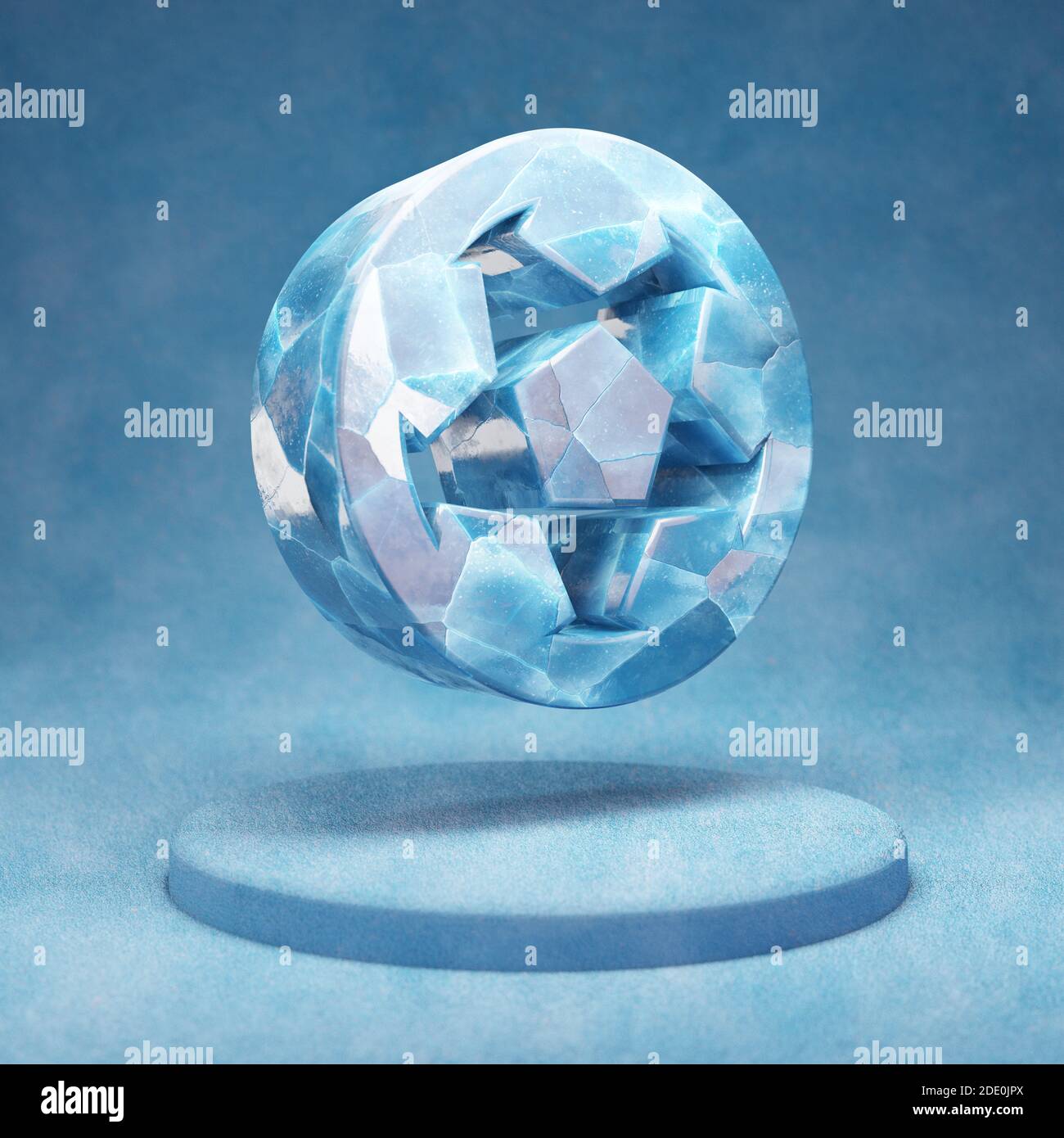 Soccer Ball icon. Cracked blue Ice Soccer Ball symbol on blue snow ...