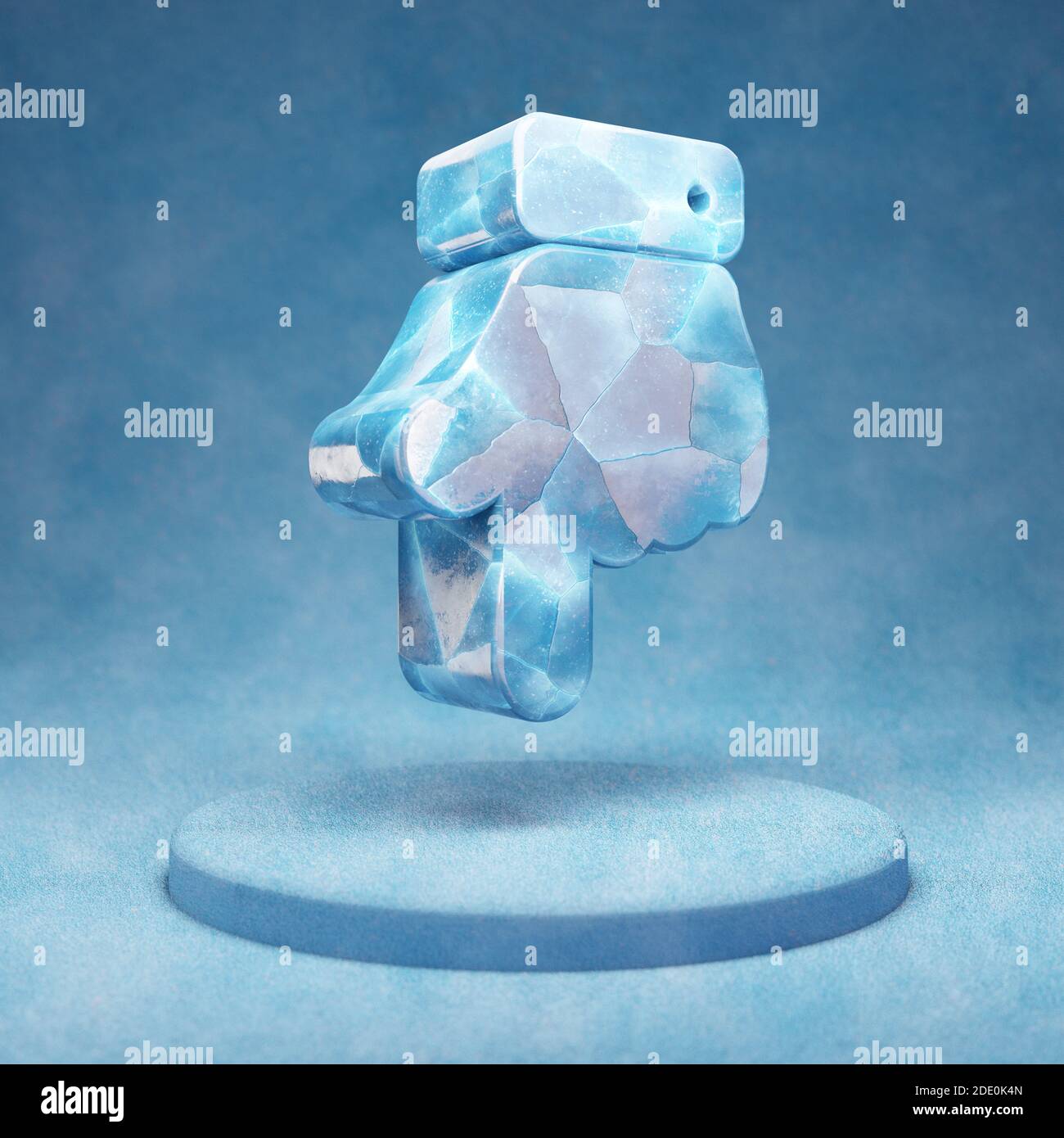 Hand Point Down icon. Cracked blue Ice Hand Point Down symbol on blue ...