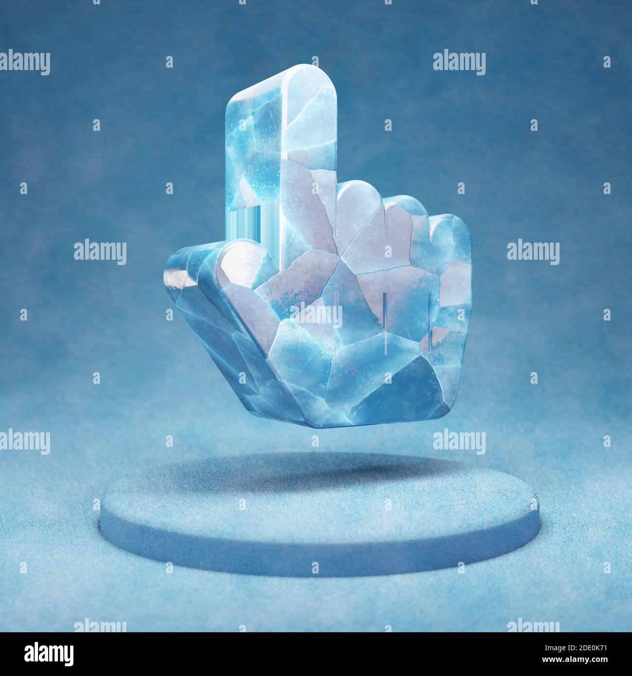 Hand Pointer icon. Cracked blue Ice Hand Pointer symbol on blue snow ...