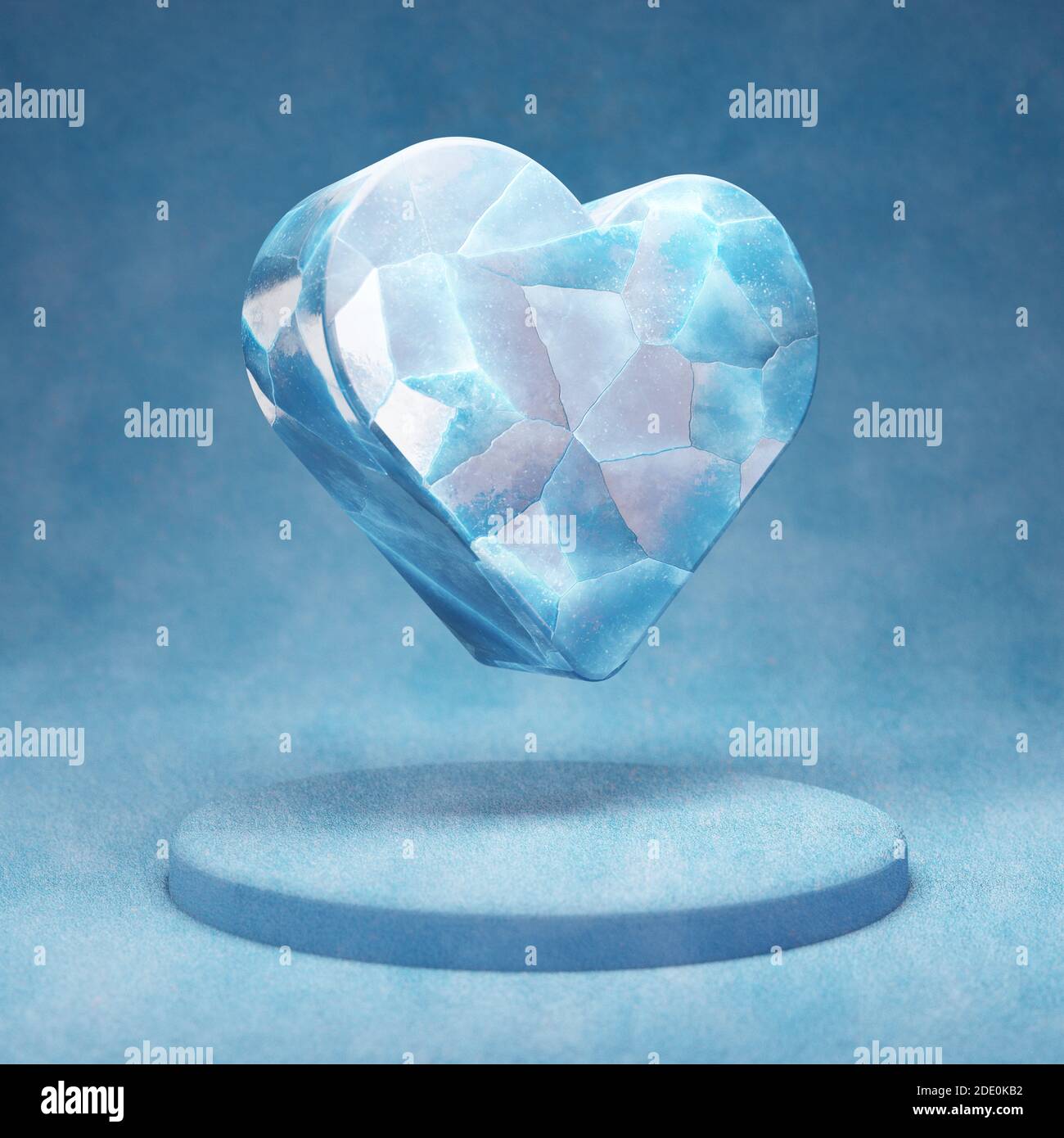 Heart icon. Cracked blue Ice Heart symbol on blue snow podium. Social ...