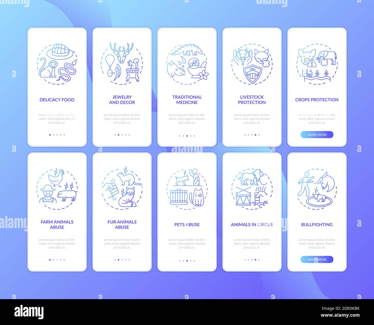 Wildlife conservation dark blue onboarding mobile app page screen with concepts set Stock Vector ...