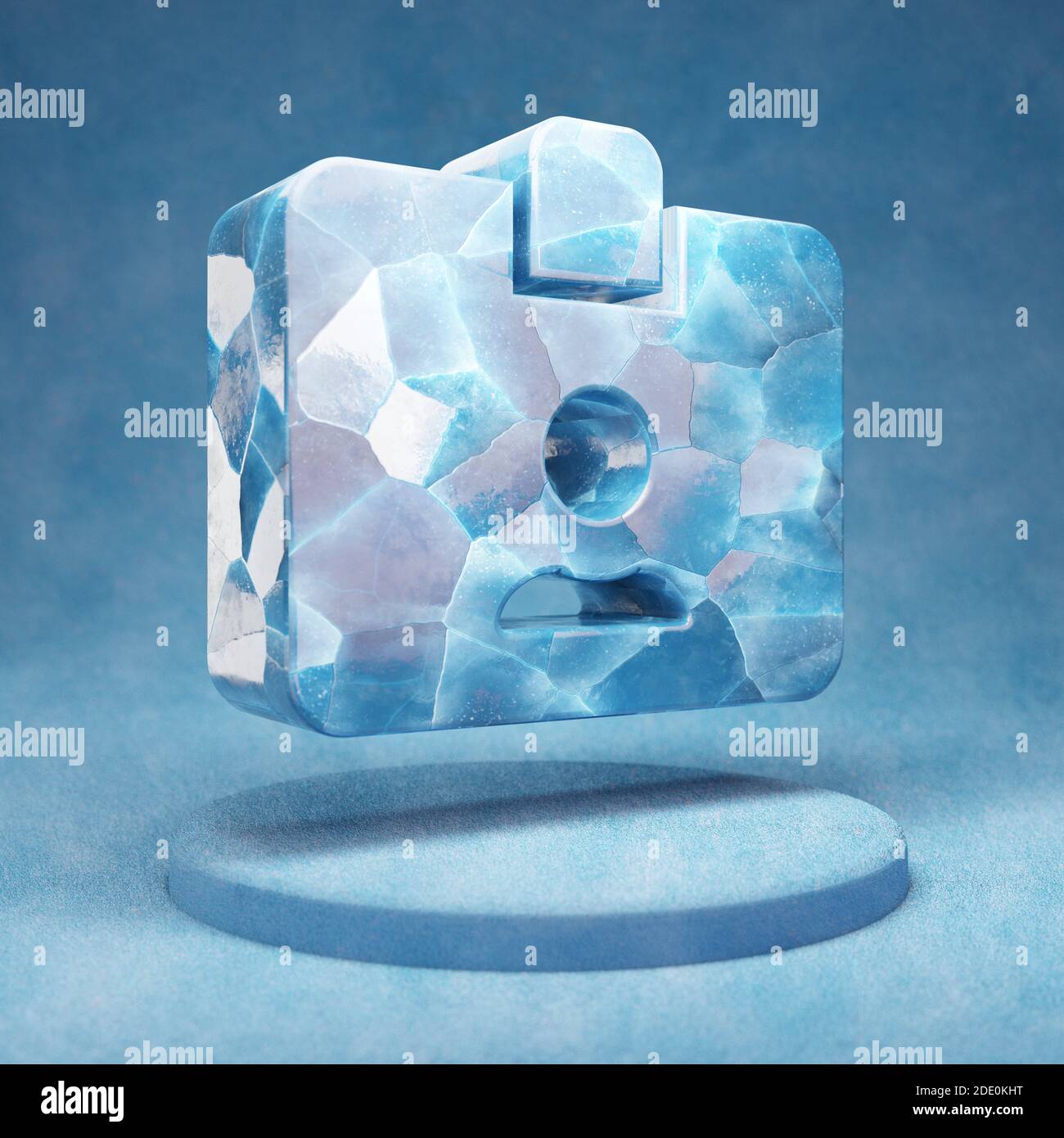 ID Card icon. Cracked blue Ice ID Card symbol on blue snow podium ...