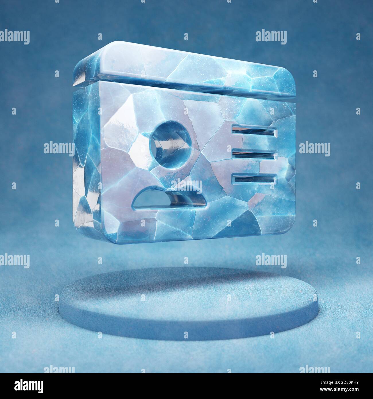 ID Card icon. Cracked blue Ice ID Card symbol on blue snow podium ...