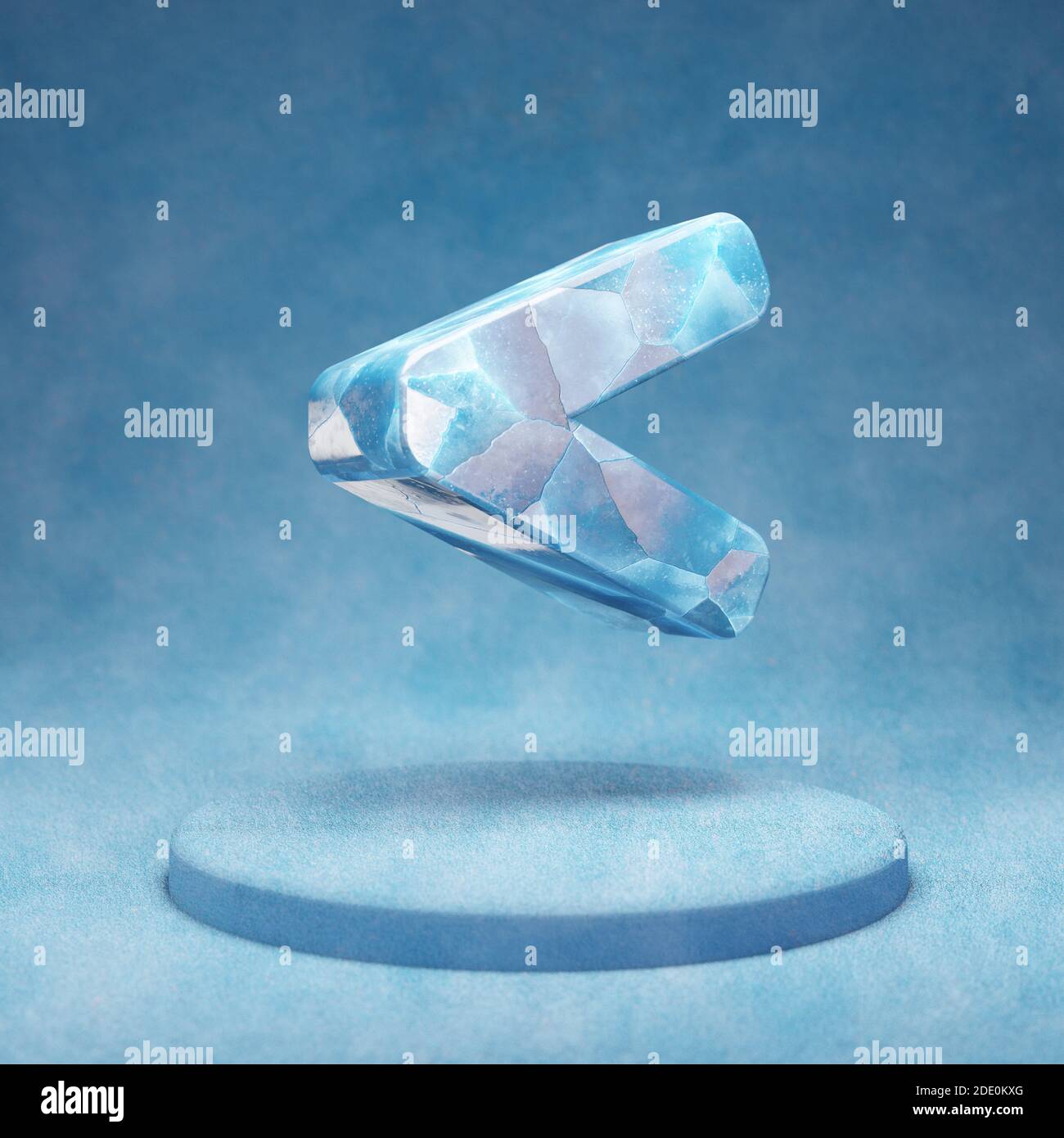 Less Than icon. Cracked blue Ice Less Than symbol on blue snow podium ...