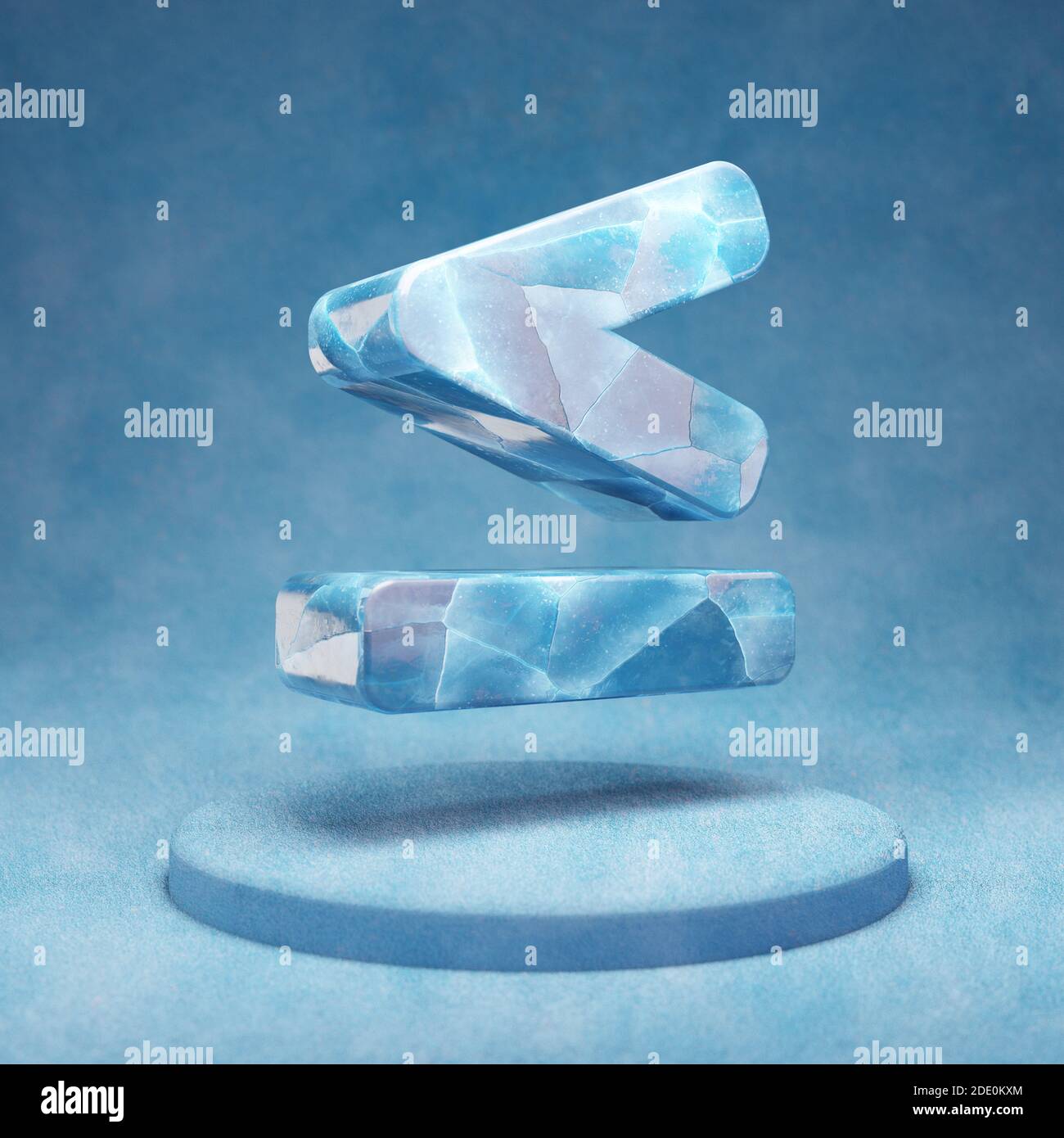 Less Than or Equal icon. Cracked blue Ice Less Than or Equal symbol on ...