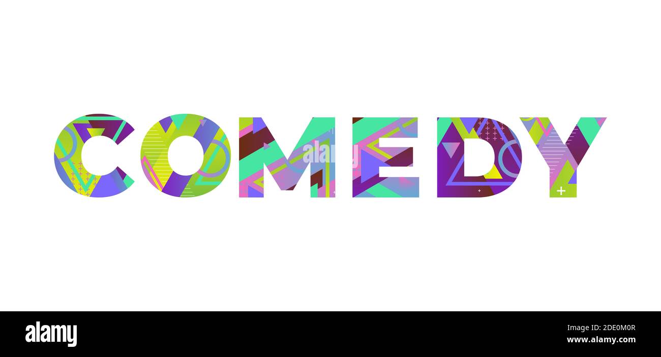The word COMEDY concept written in colorful retro shapes and colors ...