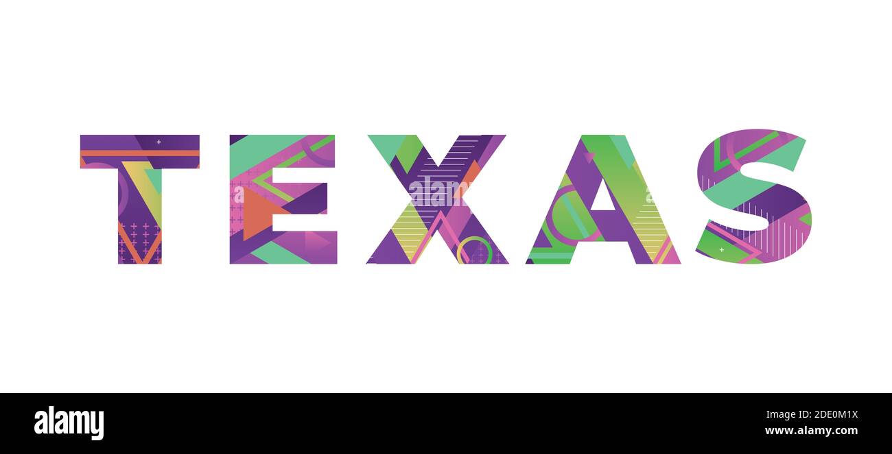 The word TEXAS concept written in colorful retro shapes and colors ...