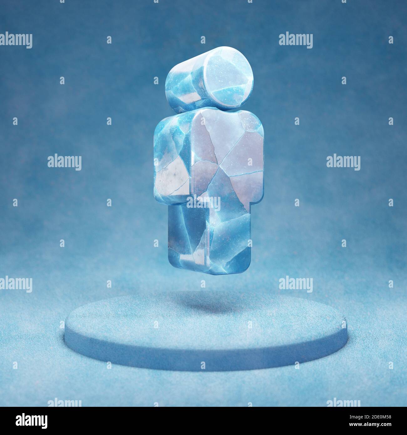 Male icon. Cracked blue Ice Male symbol on blue snow podium. Social ...