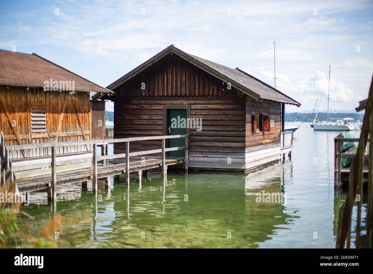 Private lake cabins in summer at Lake Starnberg, Bavaria, Germany Stock ...