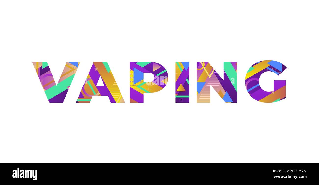 The word VAPING concept written in colorful retro shapes and colors ...