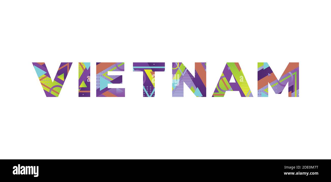 The word VIETNAM concept written in colorful retro shapes and colors ...