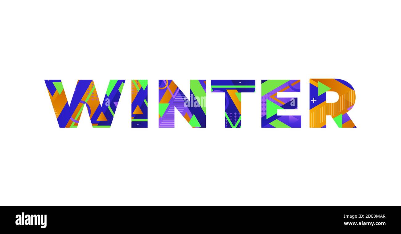 The word WINTER concept written in colorful retro shapes and colors ...